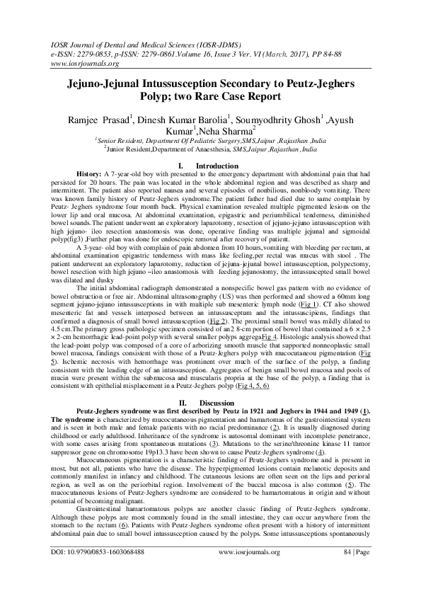 (PDF) Jejuno-Jejunal Intussusception Secondary to Peutz-Jeghers Polyp ...