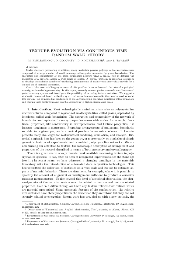 Pdf Texture Evolution Via Continuous Time Random Walk Theory