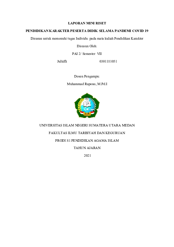 (DOC) LAPORAN MINI RISET PENDIDIKAN KARAKTER PESERTA DIDIK SELAMA ...