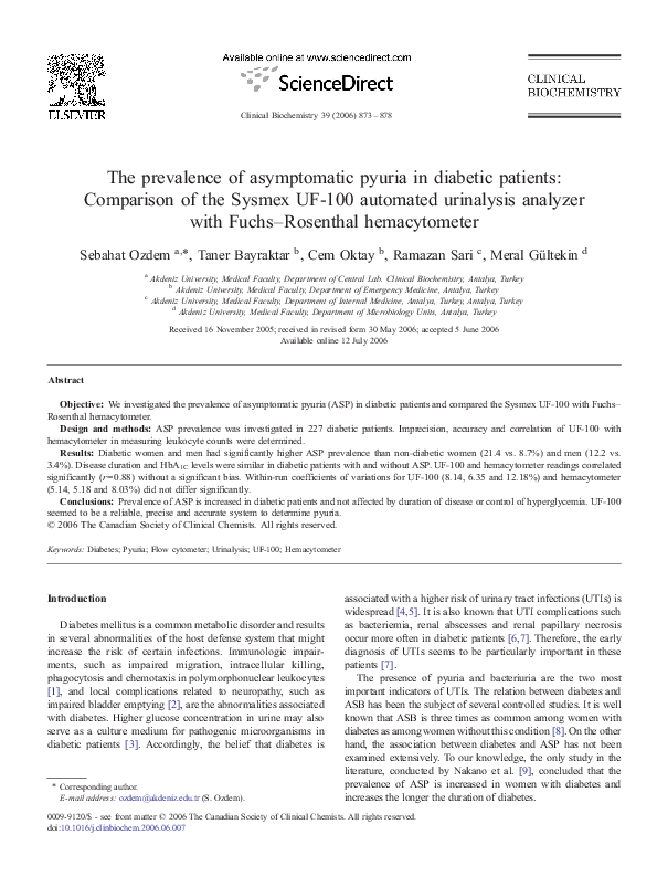 (PDF) The prevalence of asymptomatic pyuria in diabetic patients ...