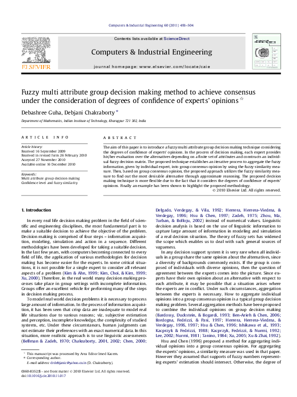 Pdf Fuzzy Multi Attribute Group Decision Making Method To Achieve Consensus Under The