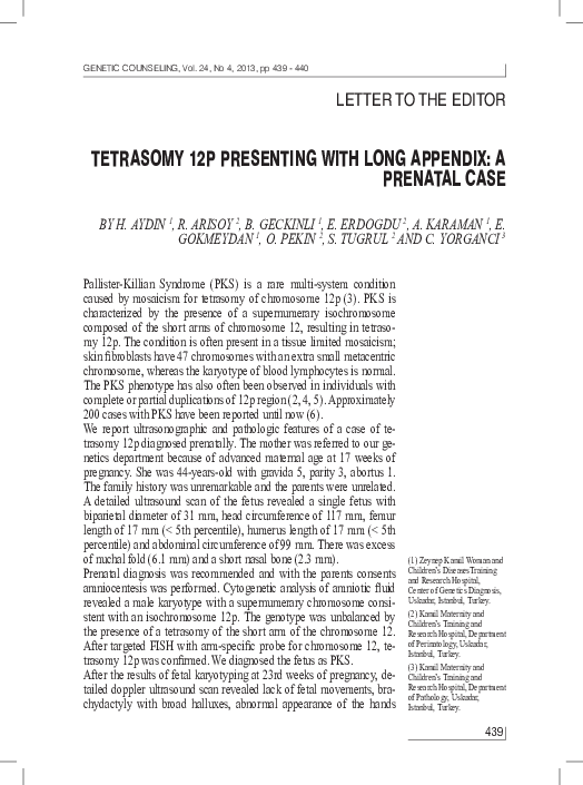 (PDF) Tetrasomy 12p presenting with long appendix: a prenatal case
