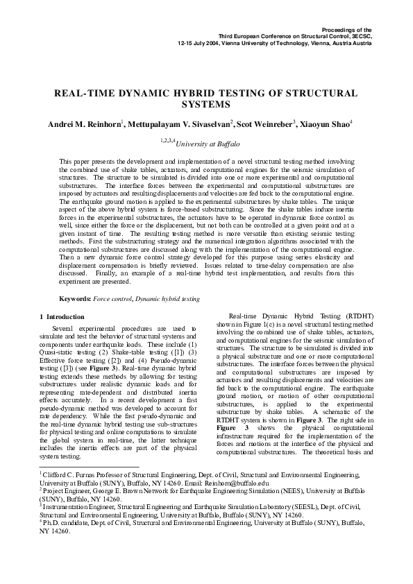 Pdf Real Time Dynamic Hybrid Testing Of Structural Systems