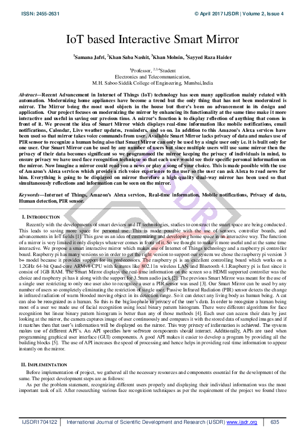 (PDF) IoT based Interactive Smart Mirror