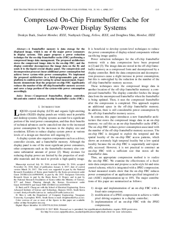 Compressed On-Chip Framebuffer Cache for Low-Power Display Systems