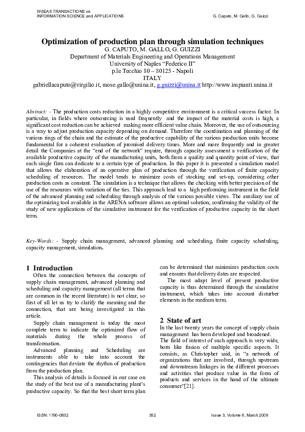 (PDF) Optimization of production plan through simulation techniques