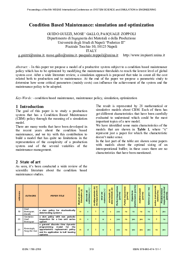 (PDF) Condition based maintenance: simulation and optimization