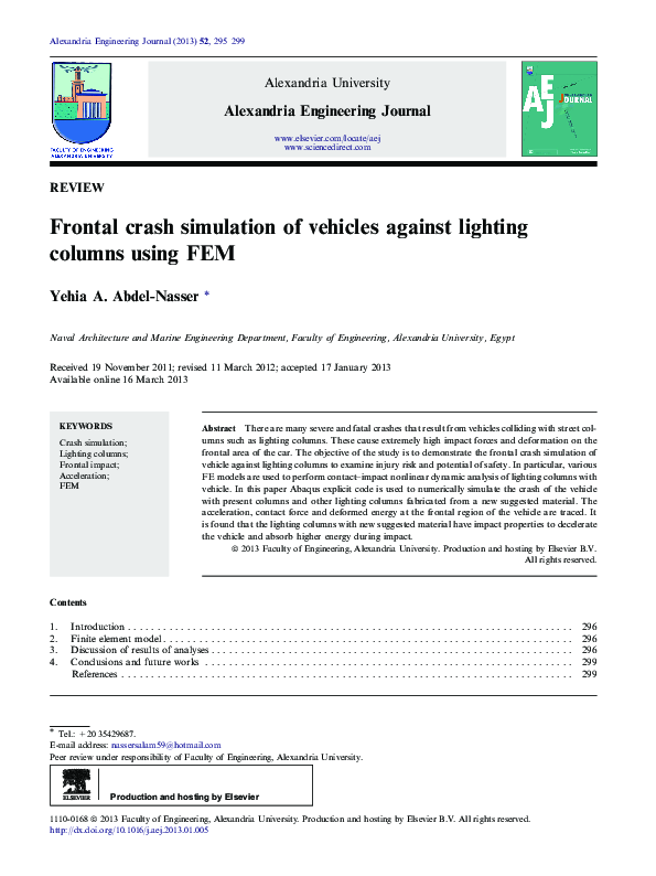 (PDF) Frontal crash simulation of vehicles against lighting columns ...