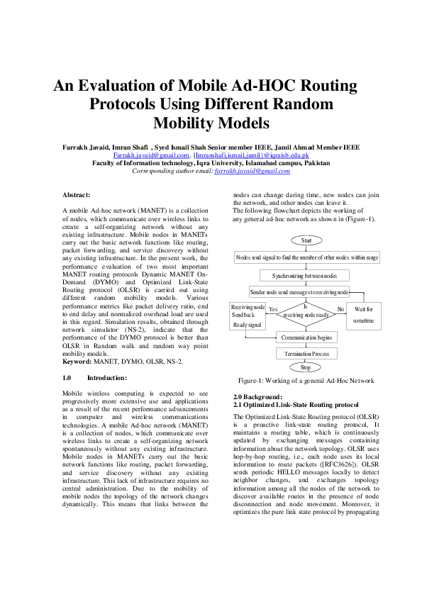 Pdf An Evaluation Of Mobile Ad Hoc Routing Protocols Using Different Random Mobility Models