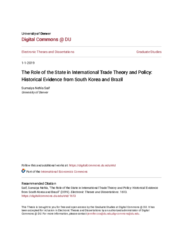 (PDF) The Role of the State in International Trade Theory and Policy ...