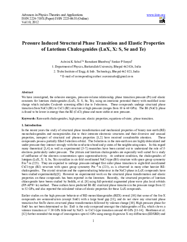 (PDF) Pressure Induced Structural Phase Transition of ScC and YC: A FP-LAPW Study