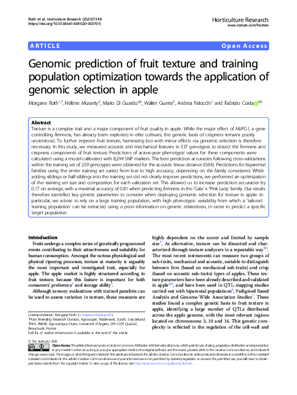 (PDF) Genomic prediction of fruit texture and training population optimization towards the ...