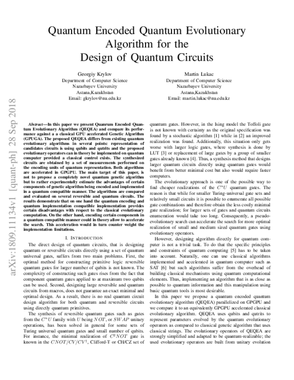 (PDF) Quantum encoded quantum evolutionary algorithm for the design of quantum circuits
