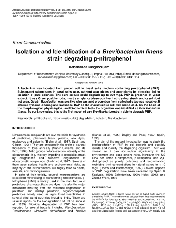 (PDF) Isolation and Identification of a Brevibacterium linens strain ...