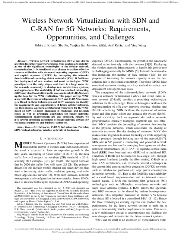 Pdf Wireless Network Virtualization With Sdn And C Ran For 5g