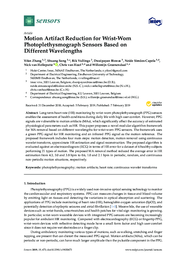 (PDF) Motion Artifact Reduction for Wrist-Worn Photoplethysmograph Sensors Based on Different ...
