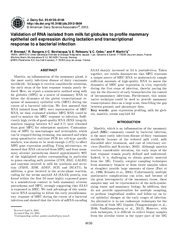 (PDF) Validation of RNA isolated from milk fat globules to profile ...