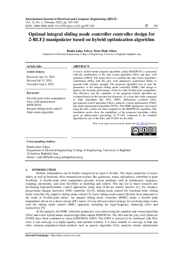 (PDF) Optimal integral sliding mode controller controller design for 2-RLFJ manipulator based on ...