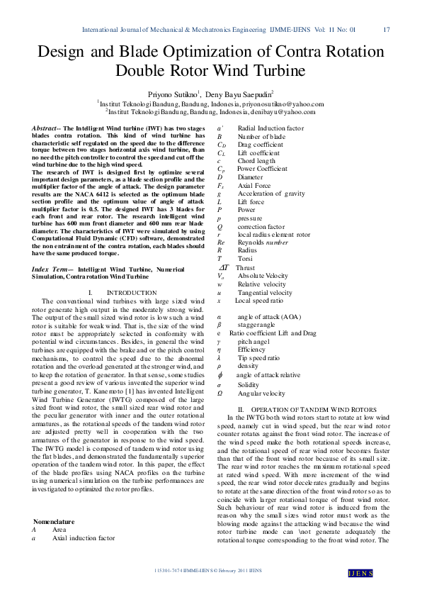 (PDF) Design and Blade Optimization of Contra Rotation Double Rotor ...