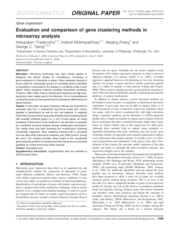 Pdf Evaluation And Comparison Of Gene Clustering Methods In Microarray Analysis