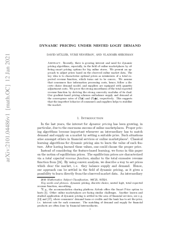 Pdf Dynamic Pricing Under Nested Logit Demand