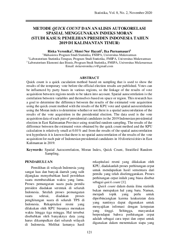 (PDF) Metode Quick Count dan Analisis Autokorelasi Spasial Menggunakan ...