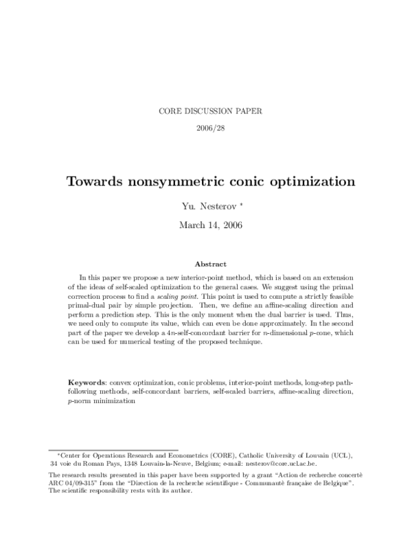 Pdf Towards Non Symmetric Conic Optimization Yurii Nesterov