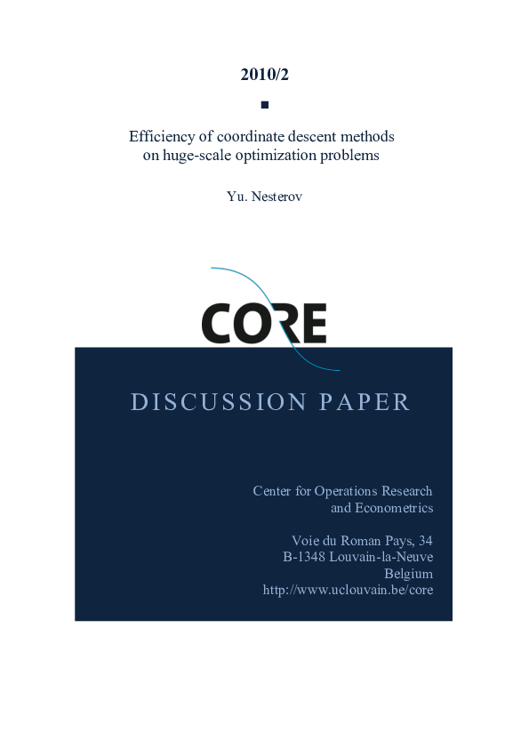 (PDF) Efficiency of Coordinate Descent Methods on Huge-Scale ... (PDF) Efficiency of Coordinate Descent Methods on Huge-Scale ...
