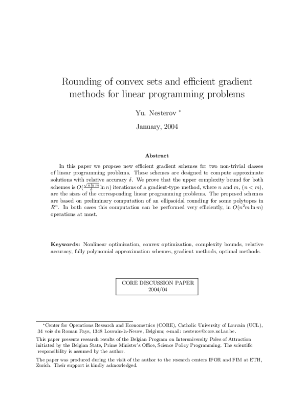 Pdf Rounding Of Convex Sets And Efficient Gradient Methods For Linear Programming Problems 8283