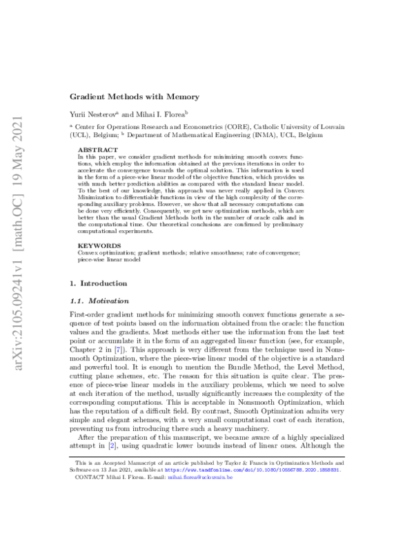 Pdf Gradient Methods With Memory Yurii Nesterov