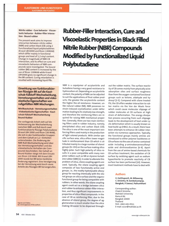 (PDF) Rubber-filler interaction, cure and viscoelastic properties in ...