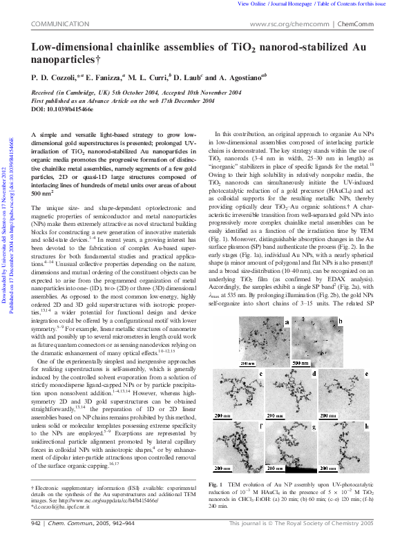 (PDF) Low-dimensional chainlike assemblies of TiO2 nanorod-stabilized ...