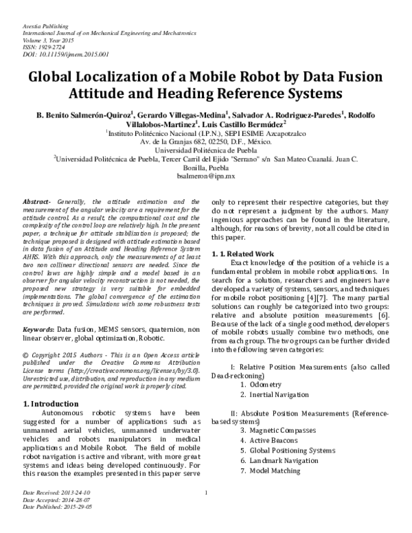 Pdf Global Localization Of A Mobile Robot By Data Fusion Attitude And Heading Reference Systems