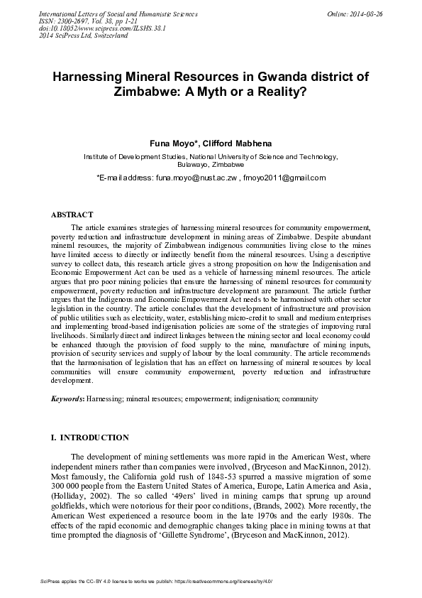 (PDF) Harnessing Mineral Resources in Gwanda District of Zimbabwe: A ...