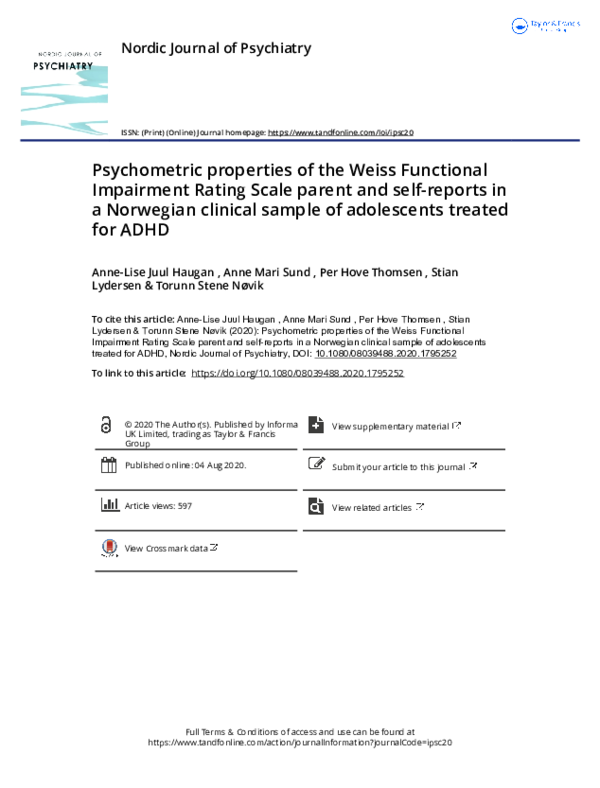 (PDF) Psychometric properties of the Weiss Functional Impairment Rating ...