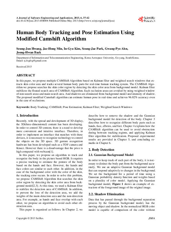 (PDF) Human Body Tracking and Pose Estimation Using Modified Camshift Algorithm