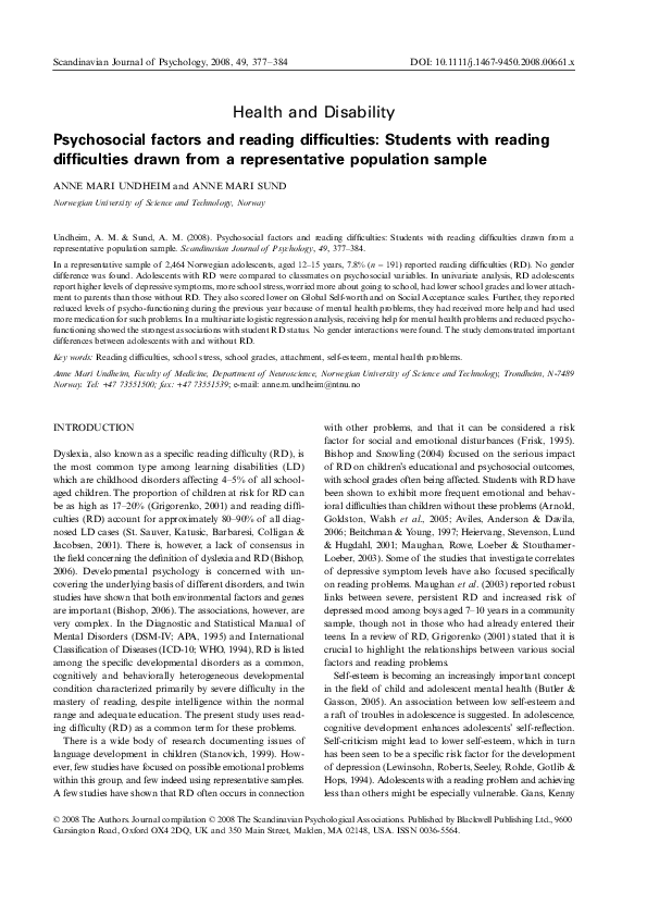 (PDF) Psychosocial factors and reading difficulties: Students with ...