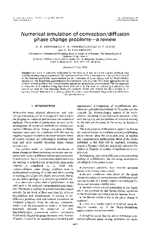 (PDF) Numerical simulation of convection/diffusion phase change problems—a review | Alexander ...