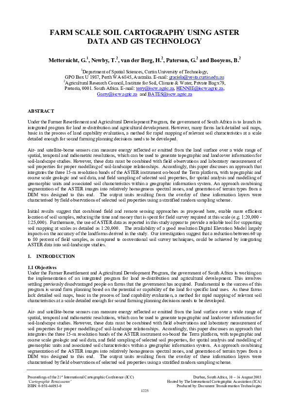 (PDF) Farm Scale Soil Cartography Using Aster Data and Gis Technology