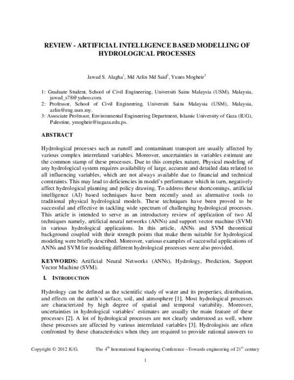 (PDF) Review-Artificial Intelligence Based Modelling of Hydrological ...