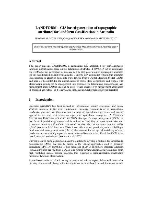 (PDF) LANDFORM-GIS based generation of topographic attributes for ...