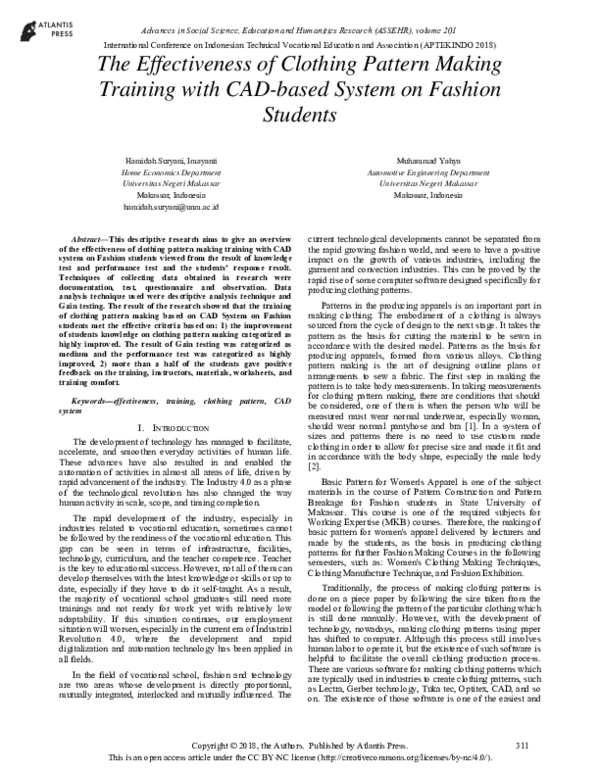(PDF) The Effectiveness of Clothing Pattern Making Training with CAD ...