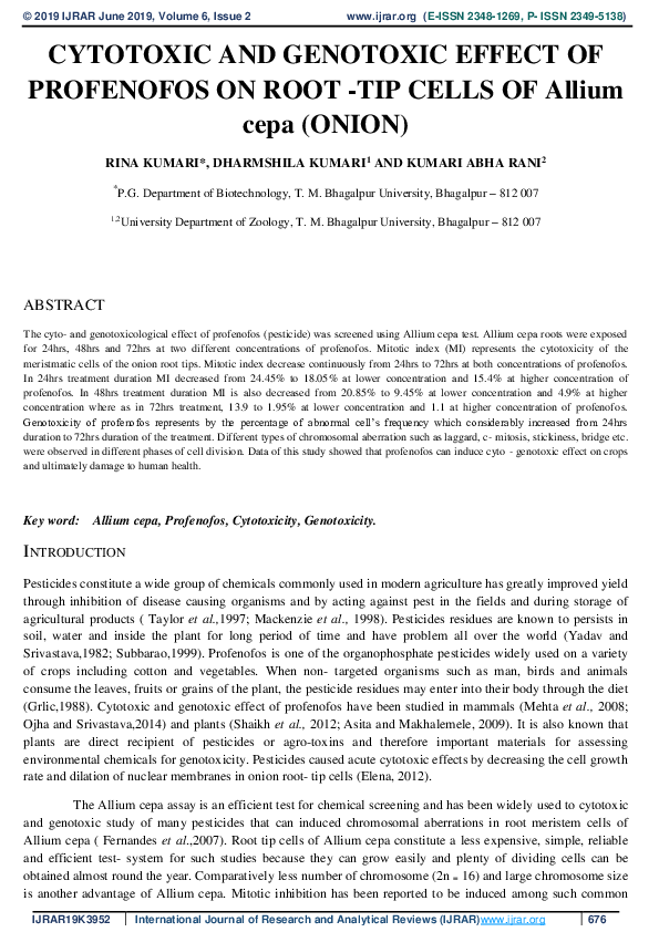 (PDF) CYTOTOXIC AND GENOTOXIC EFFECT OF PROFENOFOS ON ROOT -TIP CELLS ...