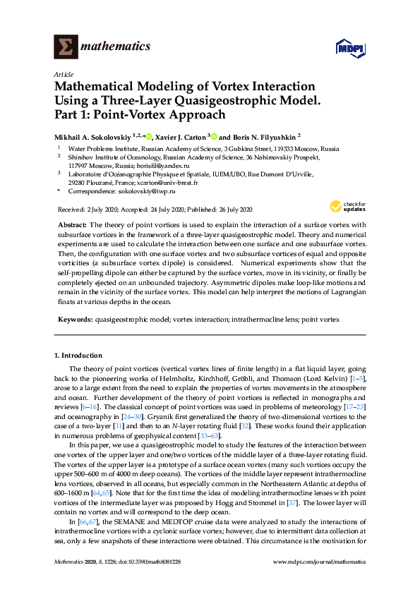 (PDF) Mathematical Modeling of Vortex Interaction Using a Three-Layer Quasigeostrophic Model ...