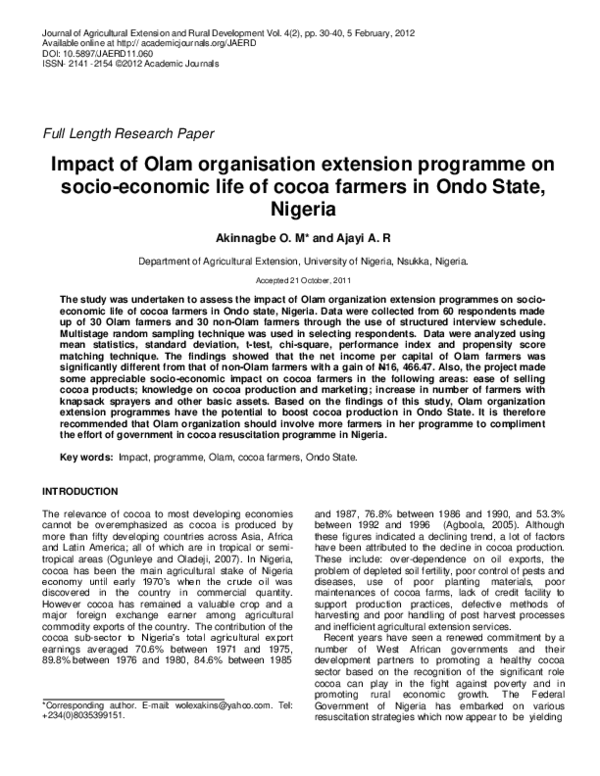 (PDF) Impact of Olam organisation extension programme on socio-economic ...