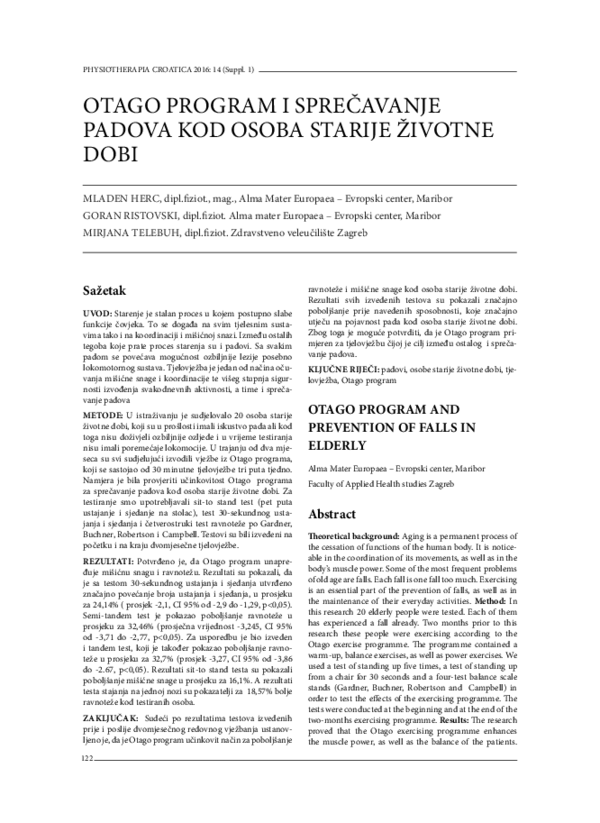 (PDF) Otago program and prevention of falls in elderly | mirjana ...