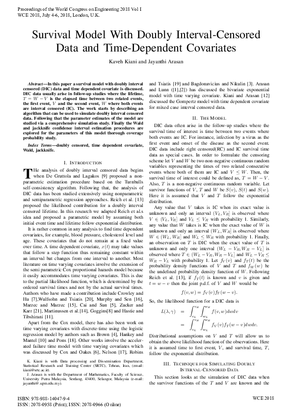 Pdf Survival Model With Doubly Interval Censored Data And Time