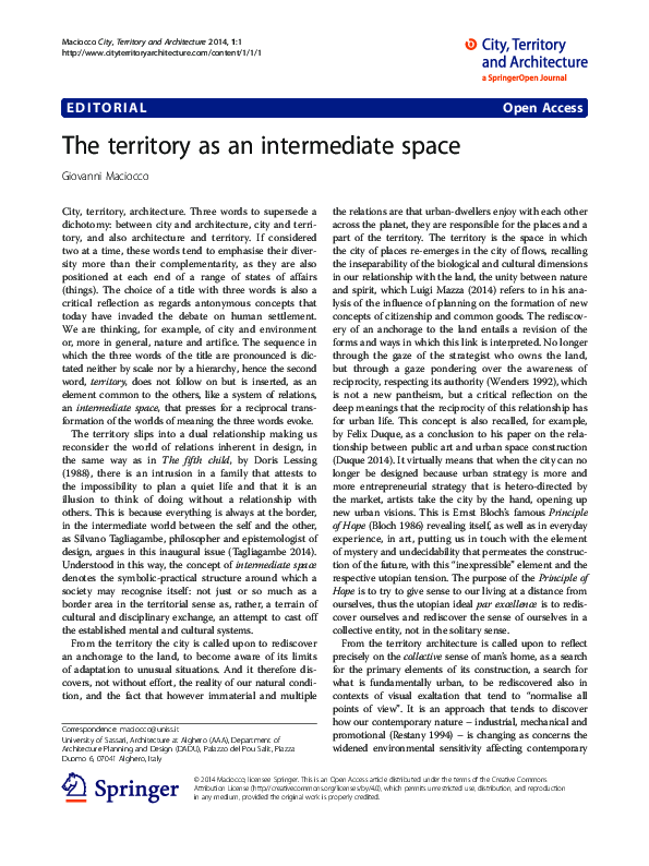 (PDF) The territory as an intermediate space
