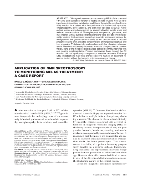 (PDF) Application of NMR spectroscopy to monitoring MELAS treatment: A ...