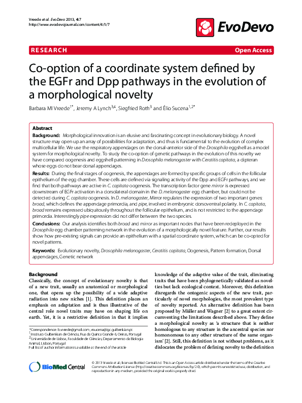 (PDF) Co-option of a coordinate system defined by the EGFr and Dpp pathways in the evolution of ...